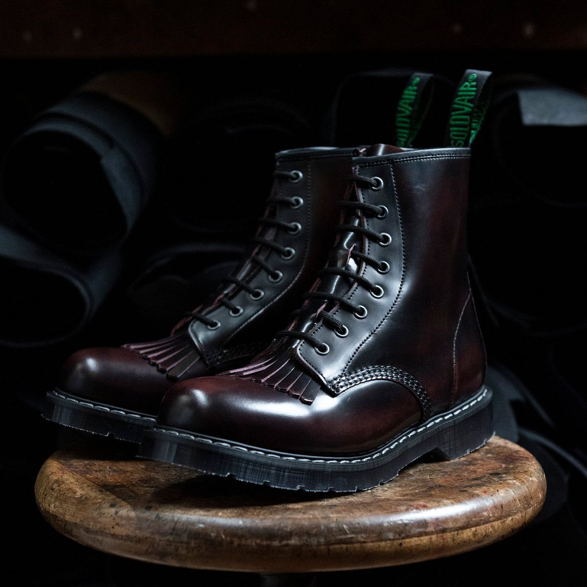 Burgundy Rub-Off 8 Eye Derby Boot & Boot Kiltie – NPS Solovair US